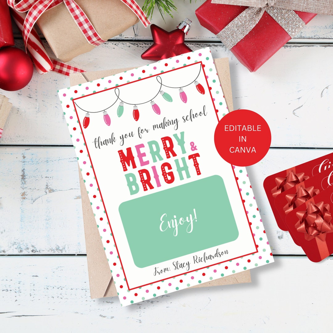 Teacher Christmas Gift Card Holder Editable, Printable Holiday ...