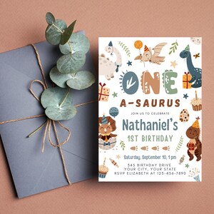 Oneasaurus Birthday Invitation, One A Saurus Boy Dino First Birthday ...