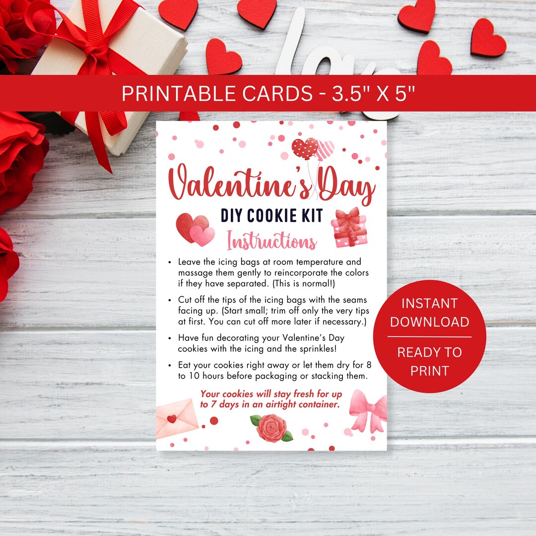 DIY Valentine's Day Cookie Instructions Card Printable, Do It Yourself ...