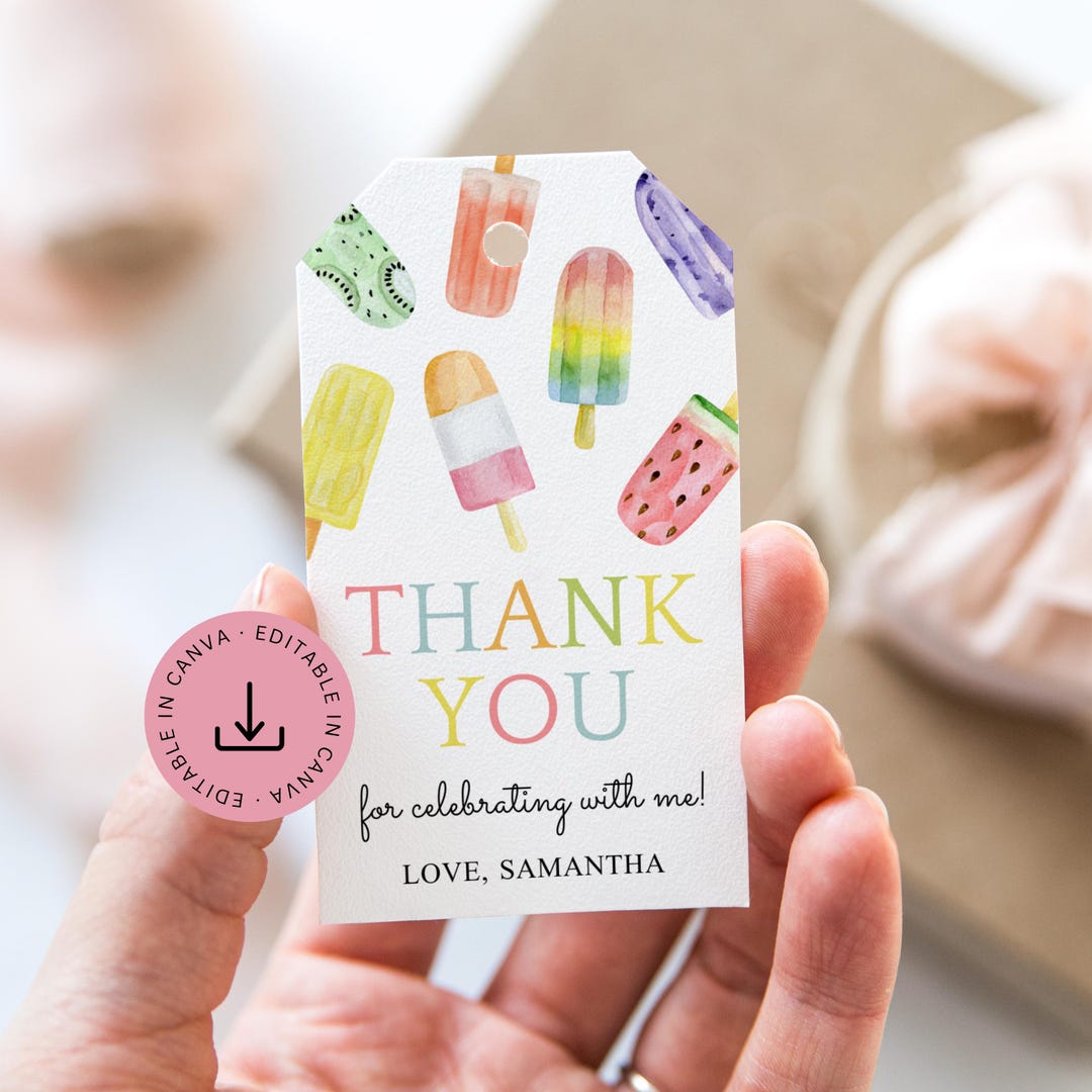 Popsicle Thank You Tag Editable, Summer Birthday Favor Tag Party ...