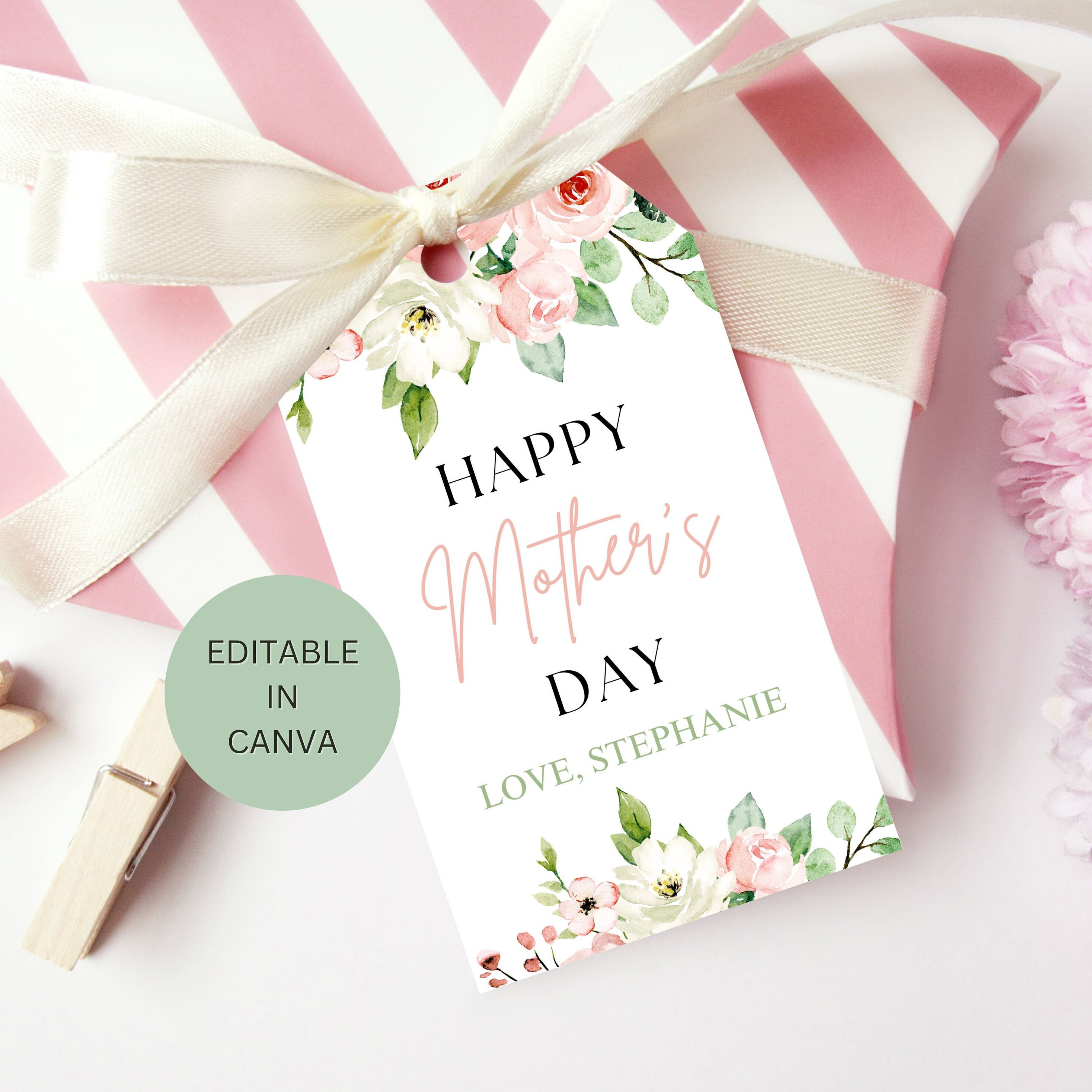Happy Mother's Day Gift Tag Editable, Printable Mothers Day Floral ...