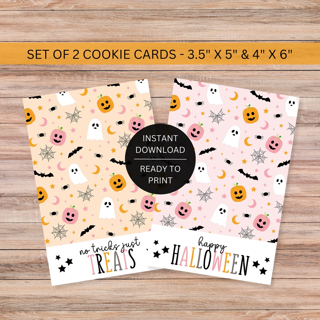 Cookie Cards Happy Halloween 4x6 Printable, Pink No Tricks Just Treats ...