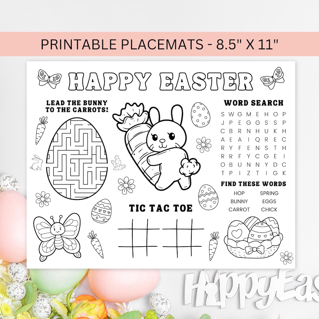 Easter Printable Placemat for Kids Table Activity Mat PDF, Paper ...