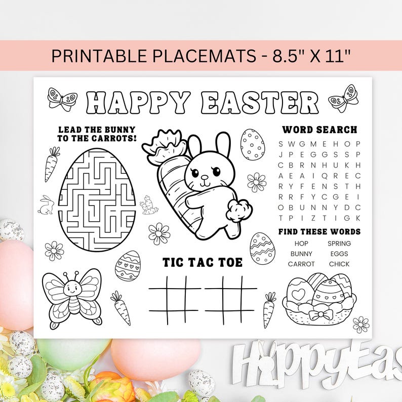 Easter Printable Placemat for Kids Table Activity Mat PDF, Paper ...