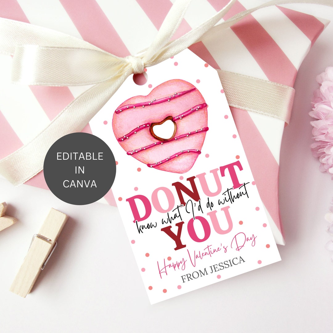 Donut Valentine Tags Editable, Happy Valentine's Day Printable Coworker ...