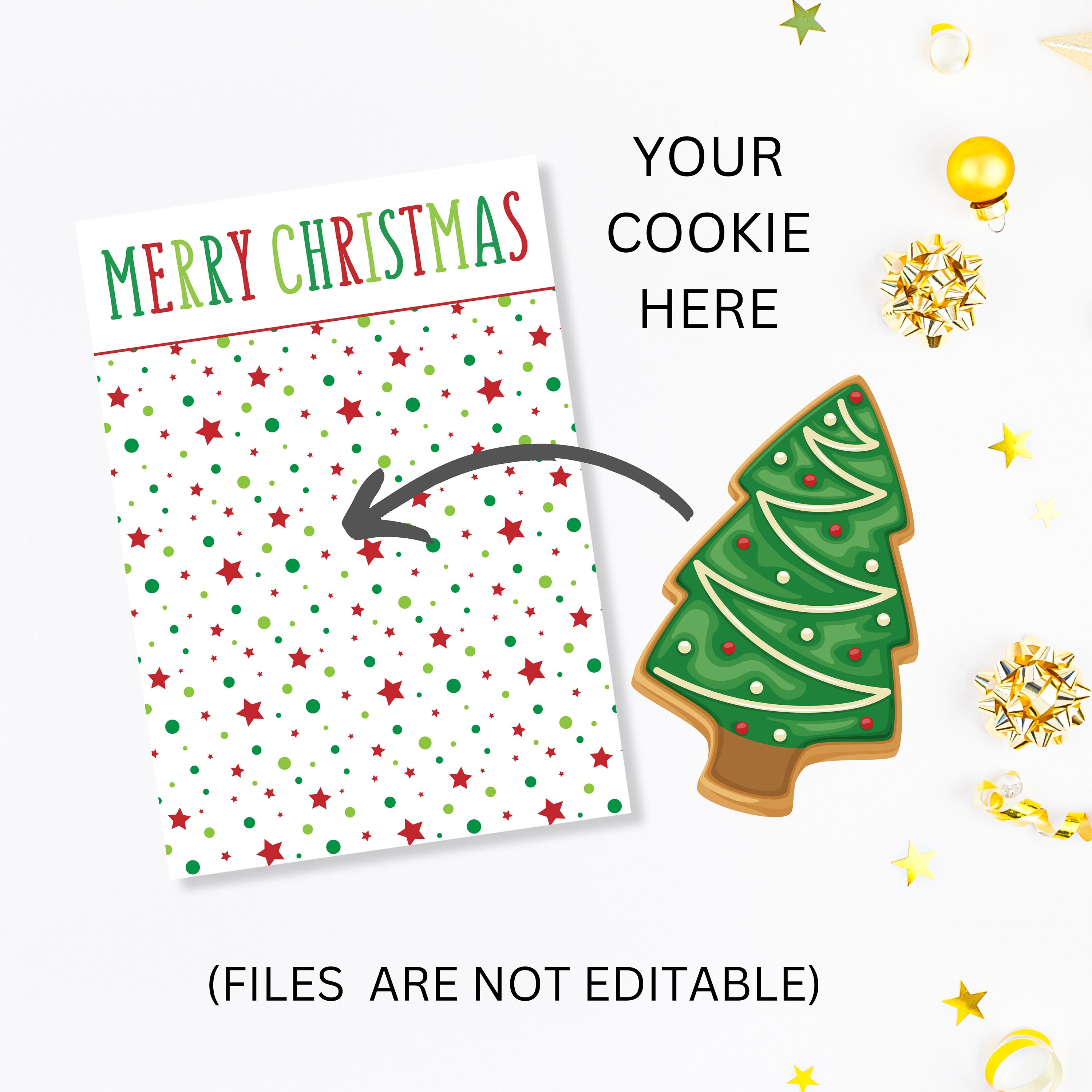 Merry Christmas Cookie Card Backer 4x6, Printable Mini Holiday Cookie ...