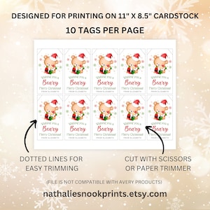 Beary Merry Christmas Gift Tag Print, Editable Bear Holiday Digital Kid ...