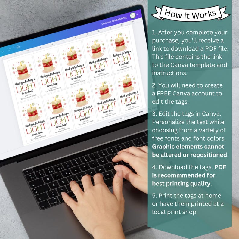 Christmas Candle Editable Gift Tag, Teacher Holiday Printable Favor ...
