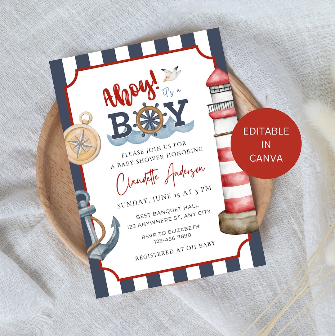 Ahoy Its a Boy Baby Shower Invitation Editable, Ahoy It's a Boy Themed ...