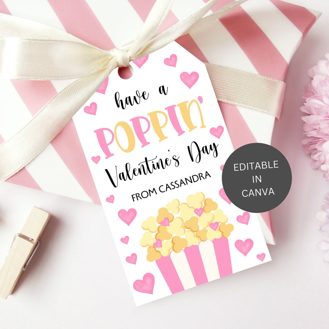 Popcorn Valentine Tag Printable, Teacher Happy Valentine's Day Editable ...