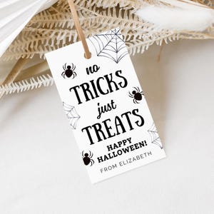 No Tricks Just Treats Editable Halloween Favor Tag, Coworker or Kid ...