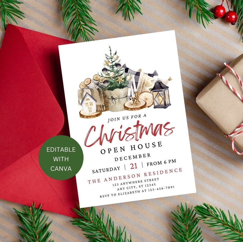 Invitations Christmas Open House Editable, Holiday Party Open House ...