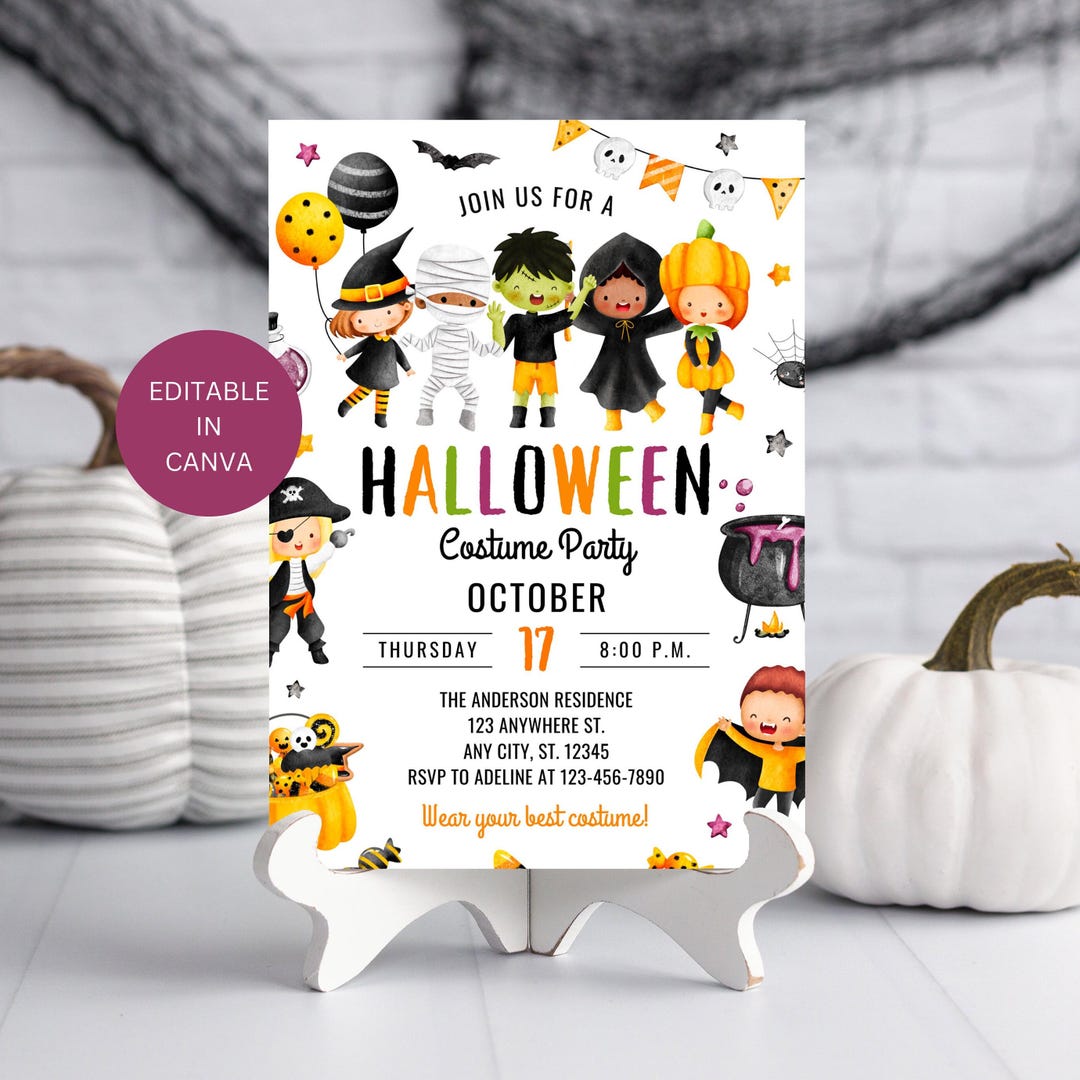 Kids Halloween Costume Party Invitation Editable, Printable Kids ...