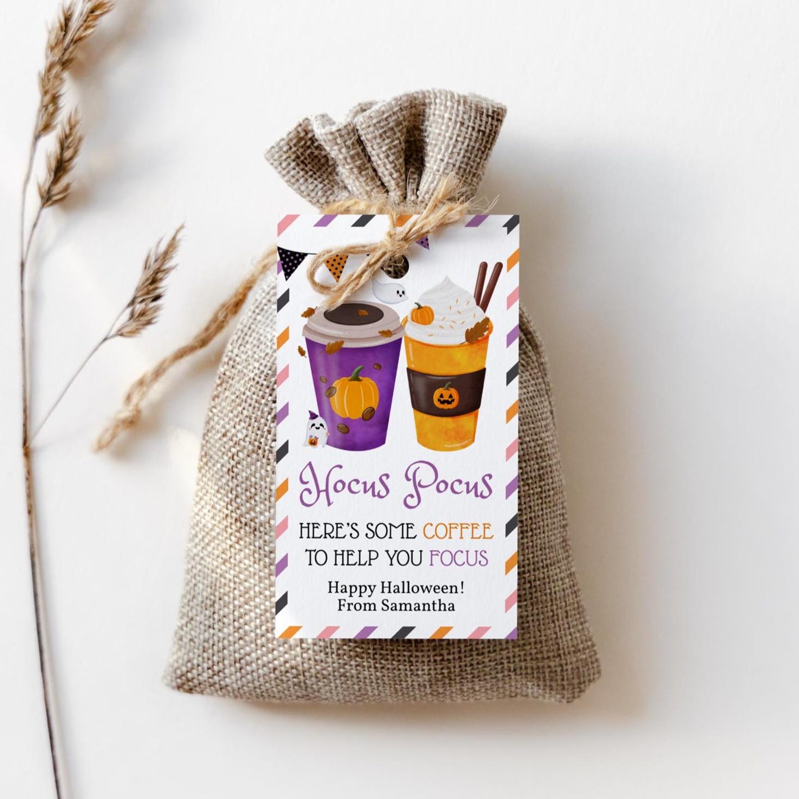 Halloween Coffee Tag Editable, Printable Hocus Pocus Happy Halloween ...