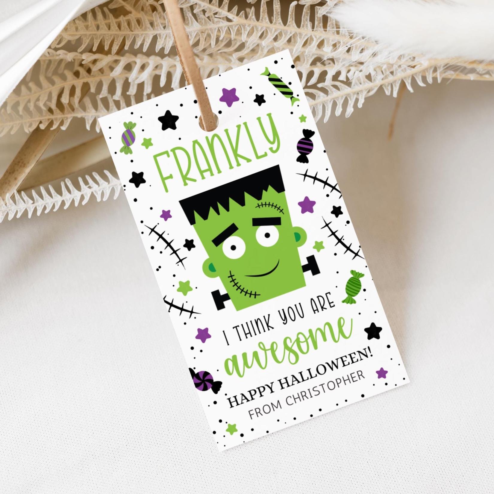 Frankenstein Tag Editable, Boy Halloween Tag Printable, Classroom ...
