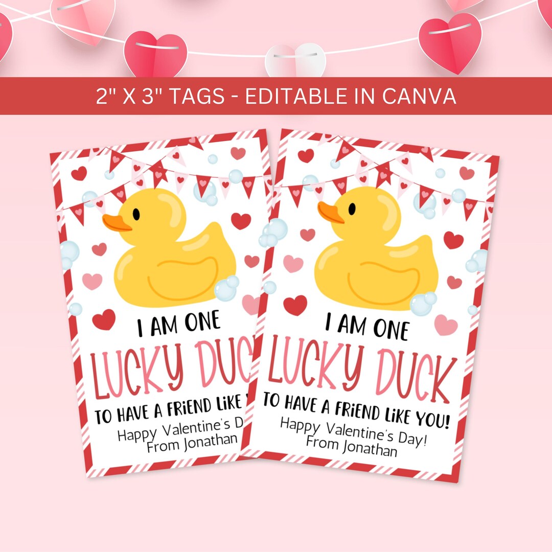 Rubber Duck Valentine Tag Editable: Kindergarten Preschool Daycare ...