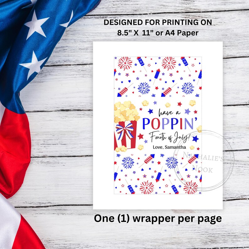 July 4th Popcorn Wrapper Editable, Fourth of July Printable Poppin ...