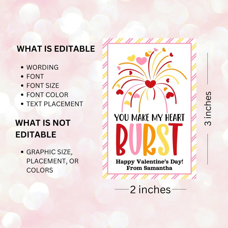 Happy Valentine's Day Candy Tag Editable: You Make My Heart Burst ...