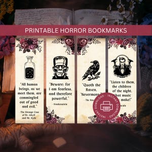 Printable Bookmarks Horror, Scary Classic Goth Novels Bookmark Set ...