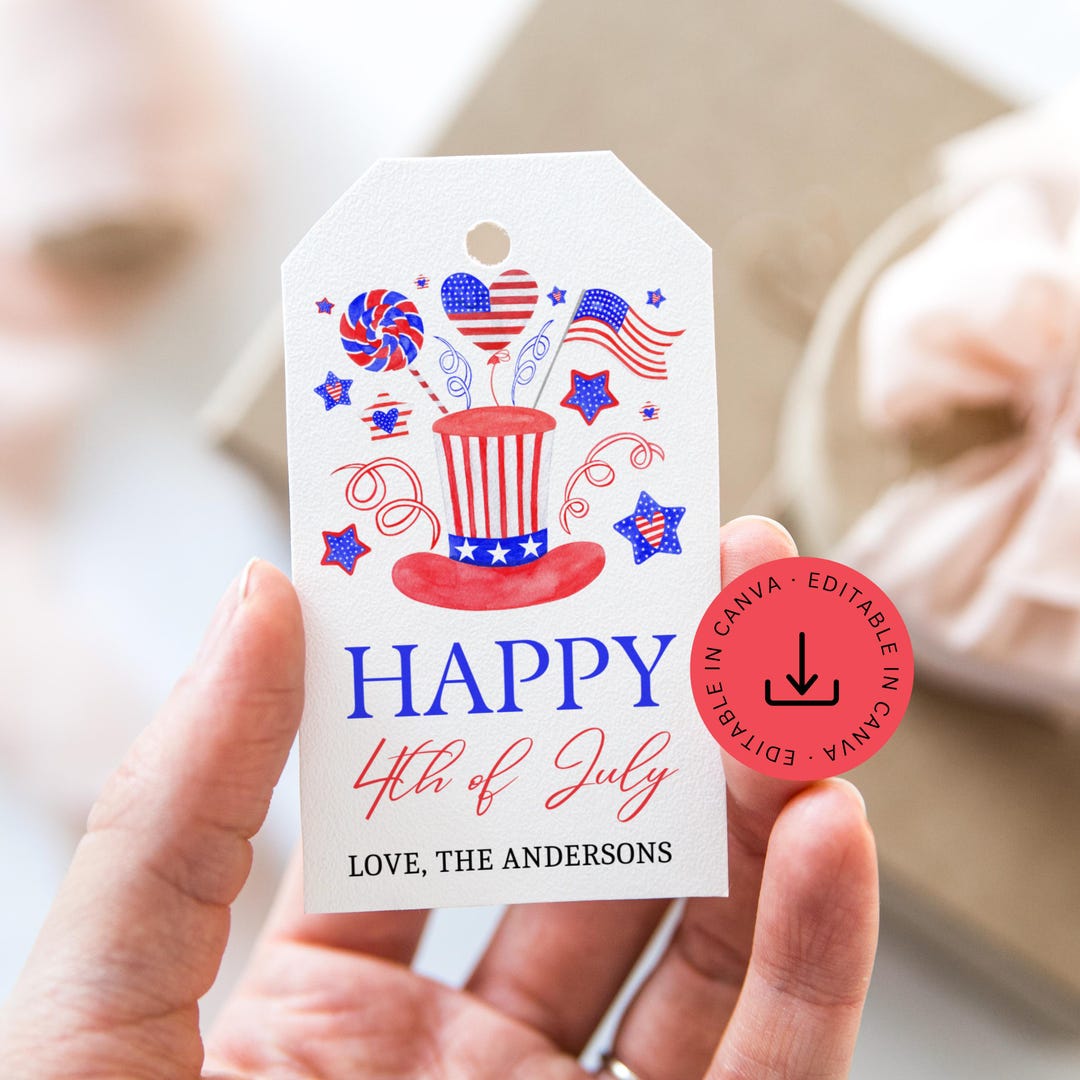 4th of July Gift Tag Printable, Editable Red White Blue Independence ...