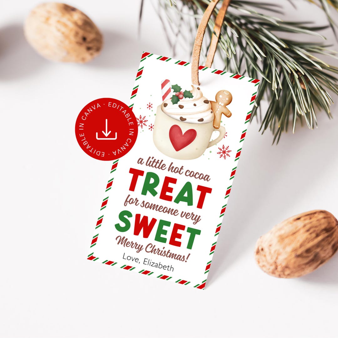 Hot Cocoa Christmas Gift Tag, Editable Hot Chocolate Holiday Label ...