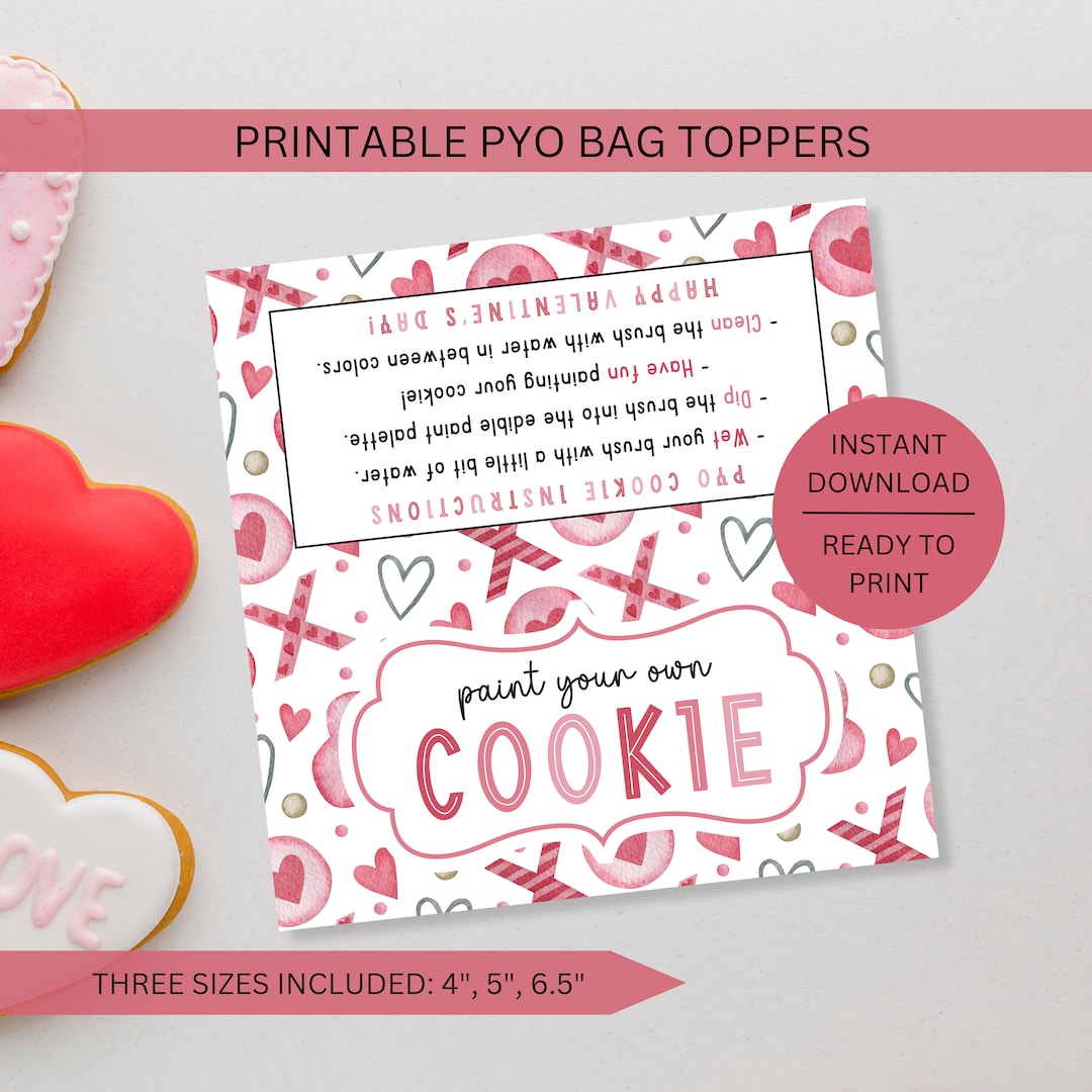 PYO Cookie Bag Topper Valentine's Day Printable, Pink Paint Your Own ...