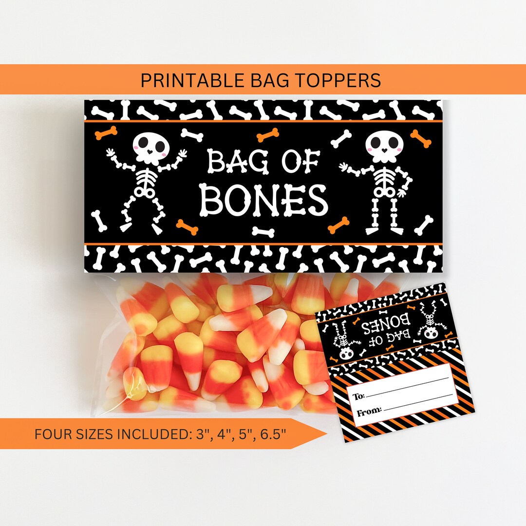 Bag of Bones Topper Printable, Halloween Skeleton Pretzel Treat Favor ...