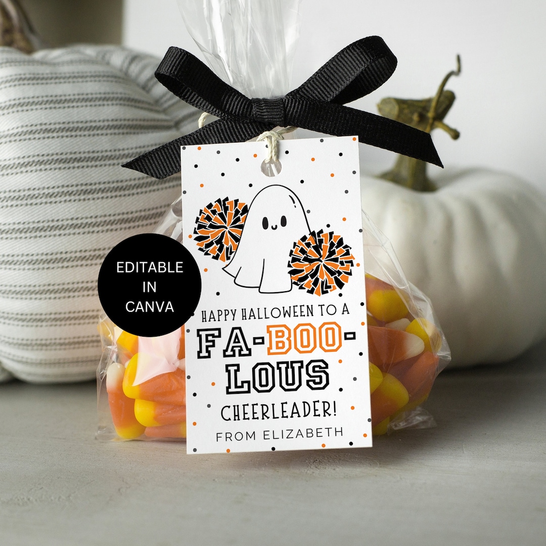 Cheerleader Tag Halloween Editable, Faboolous Ghost Printable Favor ...