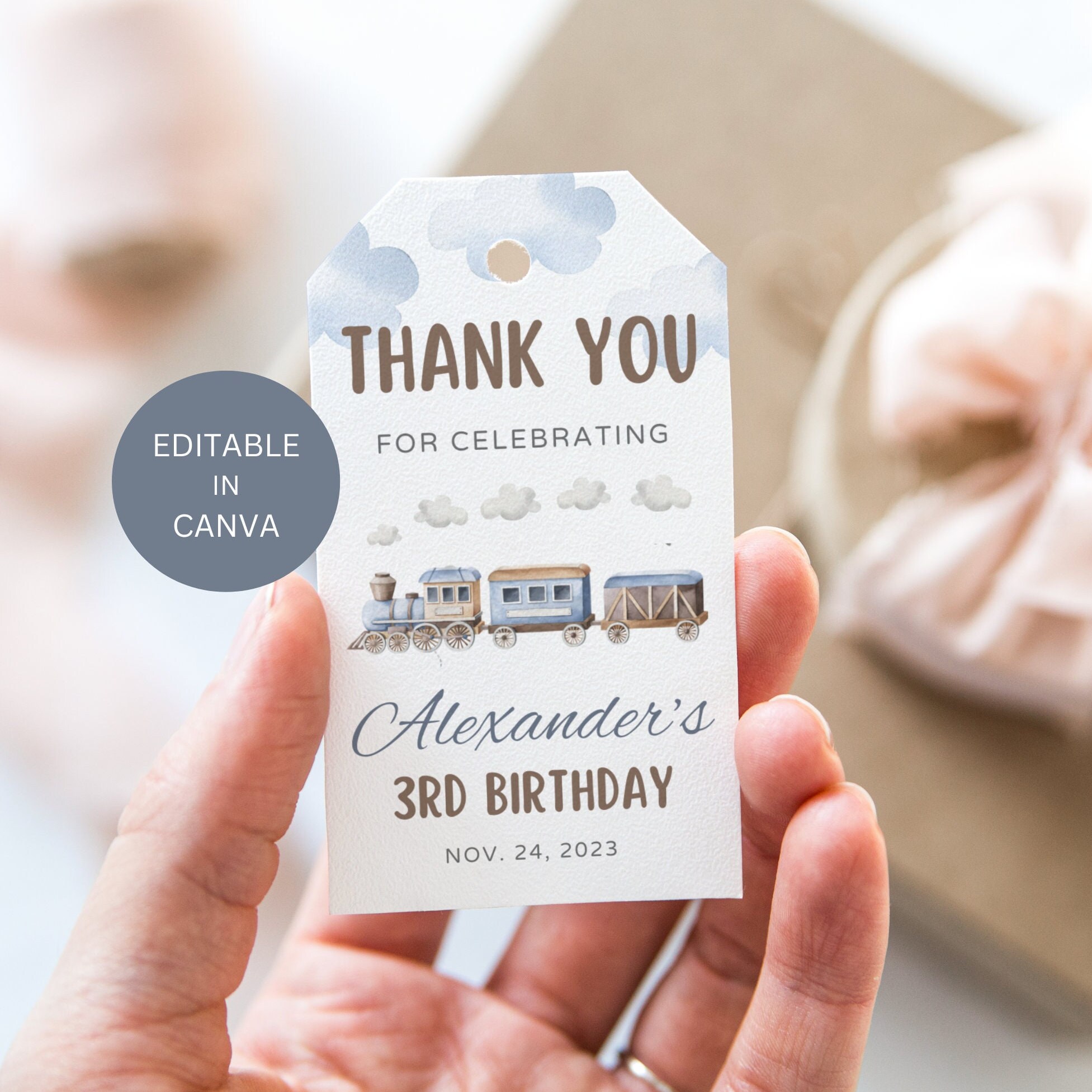Train 3rd Birthday Thank You Favor Tag Editable Boy Train - Etsy