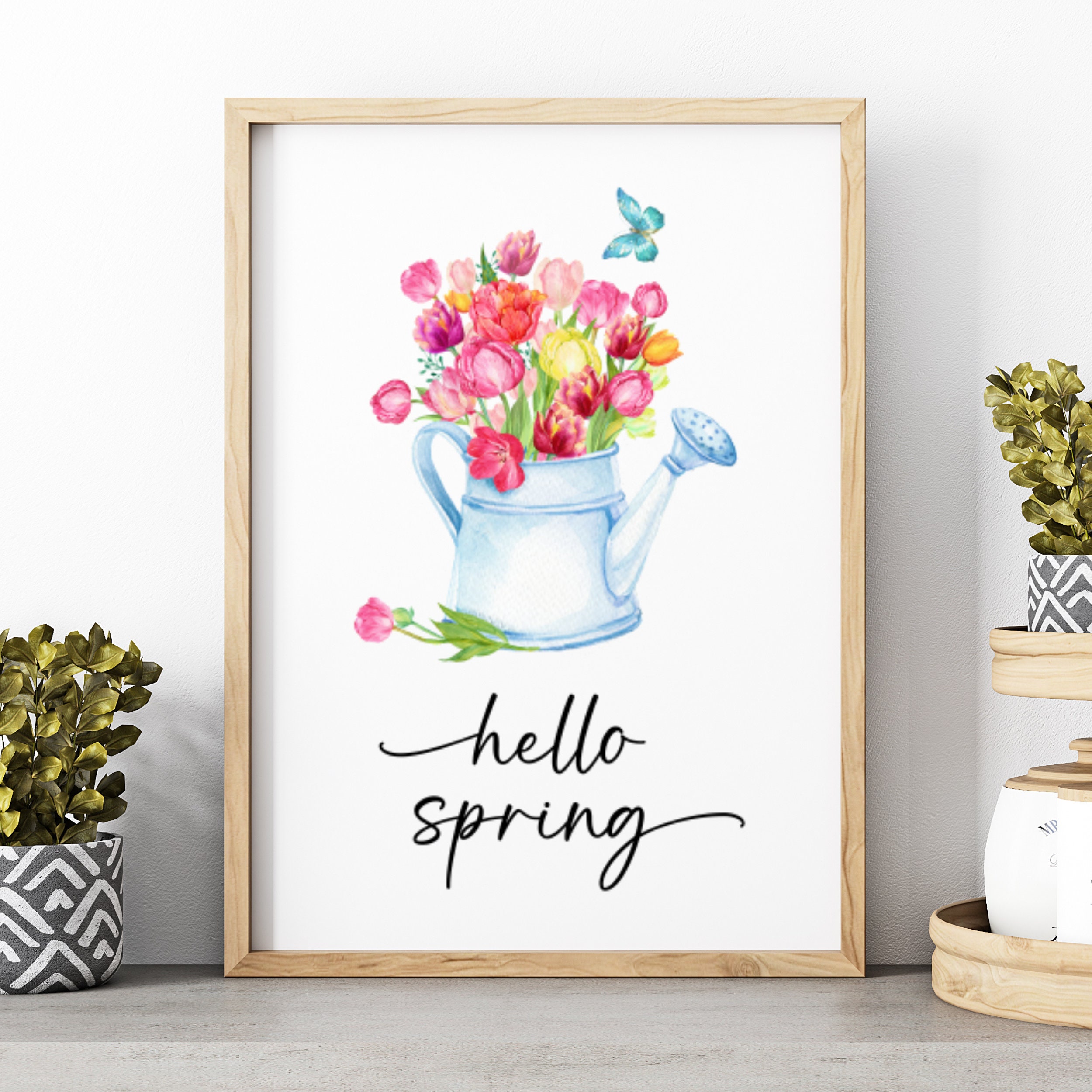 Hello Spring Printable Wall Art 8x10, 11x14 Pink Tulip Floral Bouquet ...