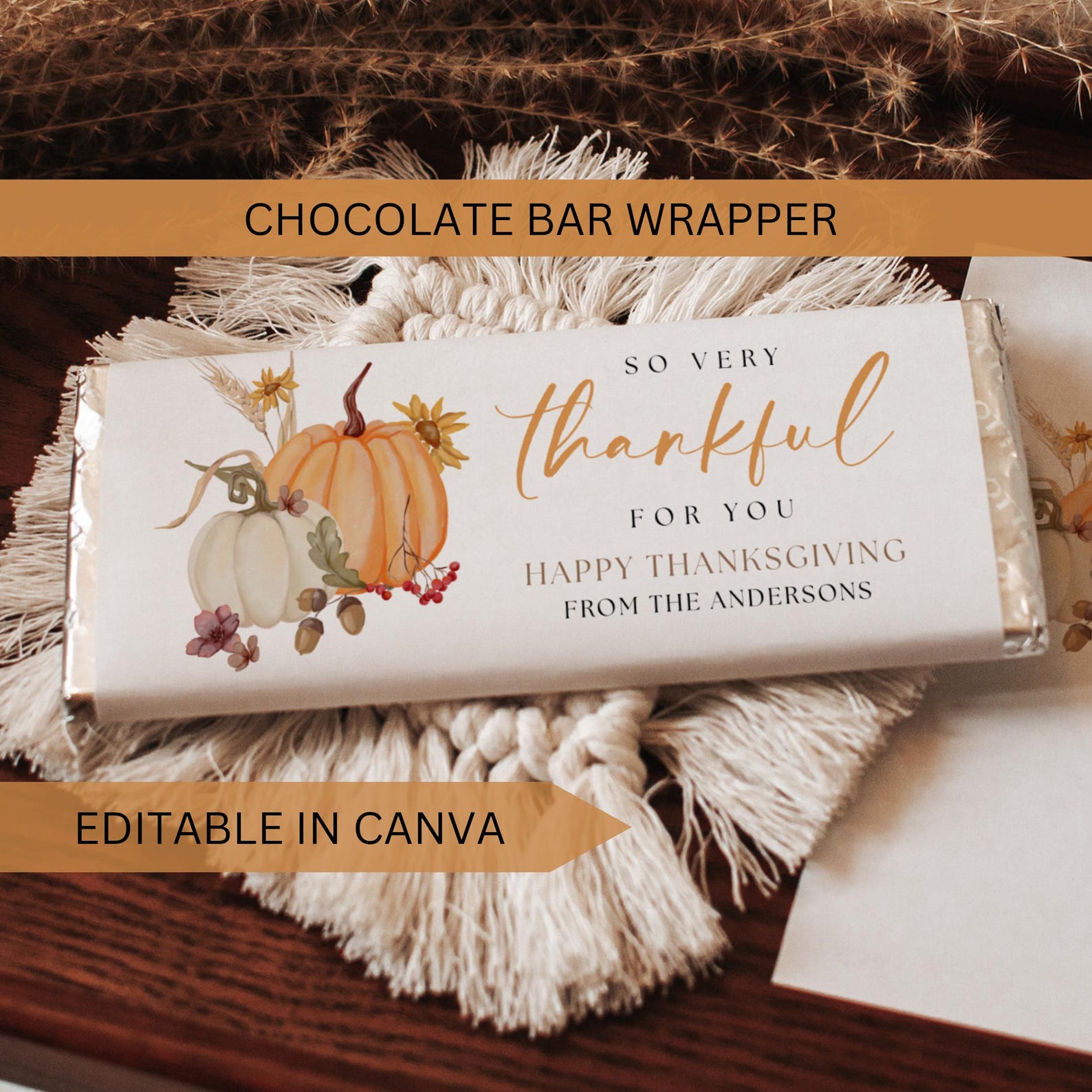 Thanksgiving Chocolate Bar Wrapper: Editable Fall Party Favor, Hostess ...