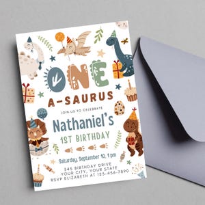 Oneasaurus Birthday Invitation, One A Saurus Boy Dino First Birthday ...