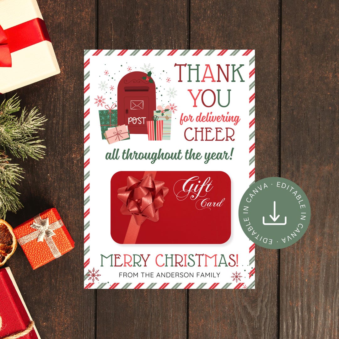 Mailman Christmas Printable Gift Card Holder: Editable Letter Carrier ...