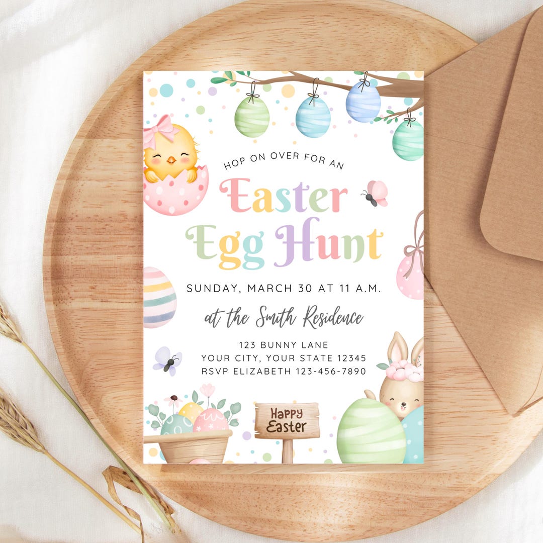 Easter Egg Hunt Invitation Editable Printable Party Invite Template ...