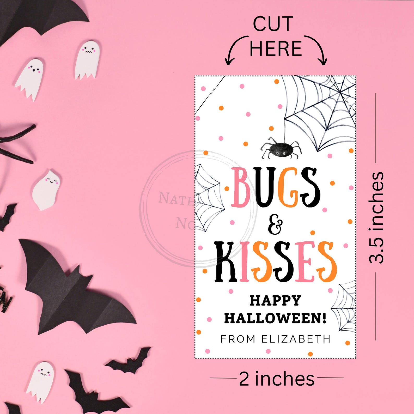 Bugs and Kisses Editable Halloween Favor Tag, Pink Girly Printable ...