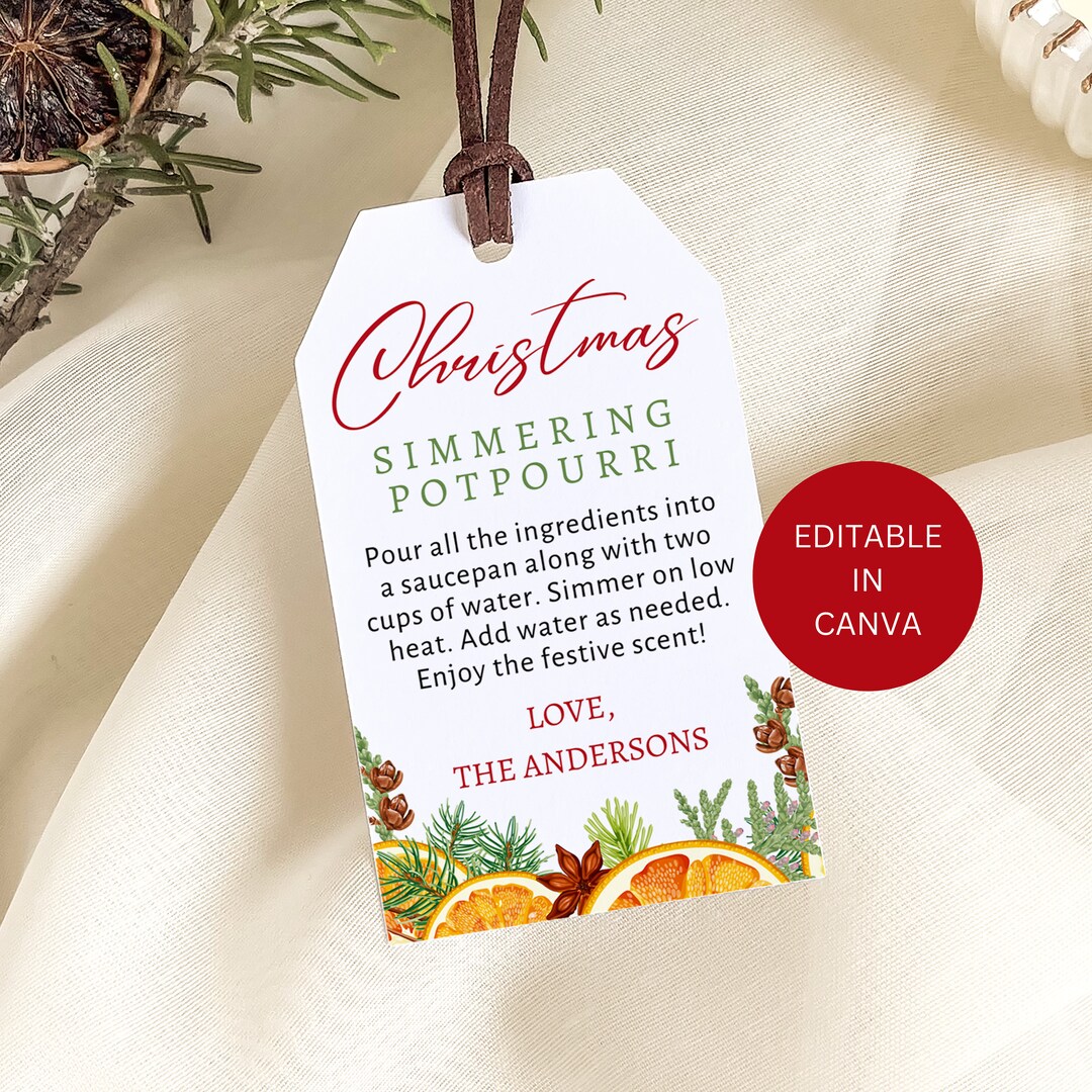 Simmering Christmas Stovetop Potpourri Tag Printable, Homemade ...
