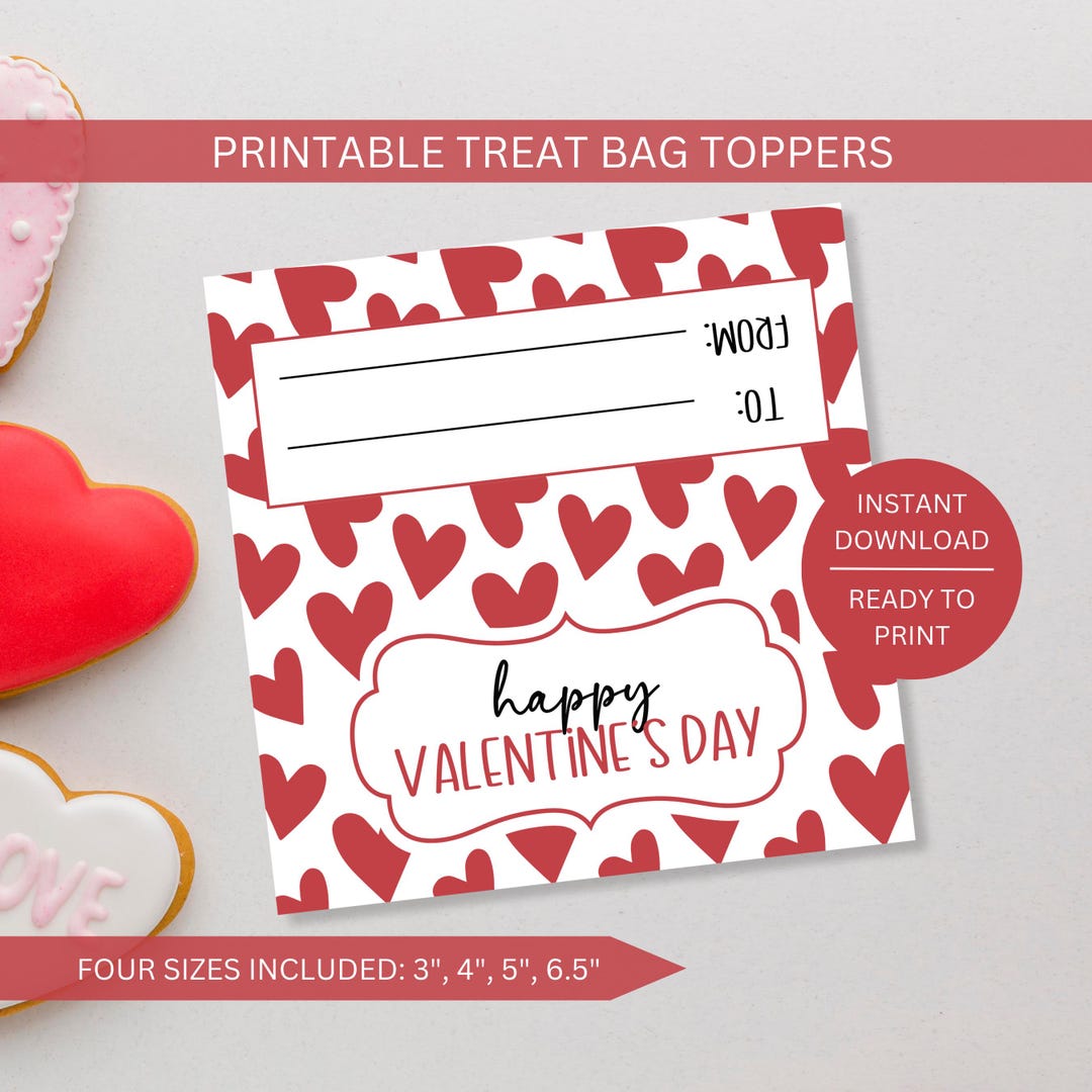 Happy Valentine's Day Bag Toppers Printable: Heart Cookie Treats Candy ...