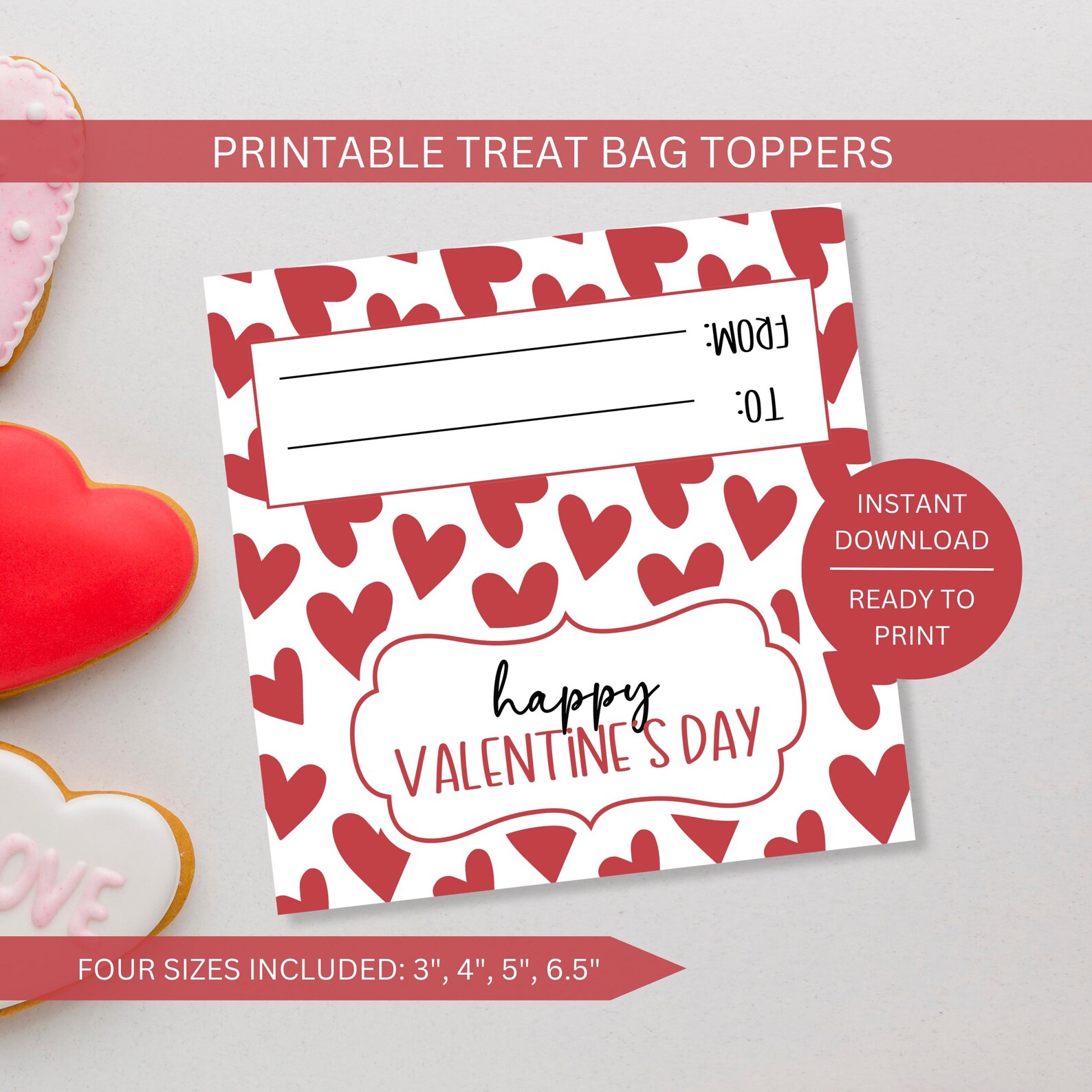 Happy Valentine's Day Bag Toppers Printable: Heart Cookie Treats Candy ...