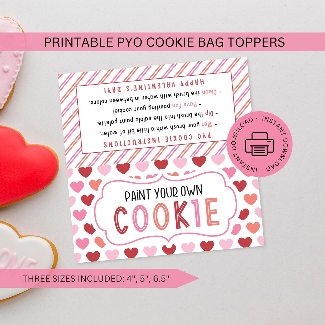 PYO Cookie Bag Topper Valentine's Day Printable: Paint Your Own Kit ...