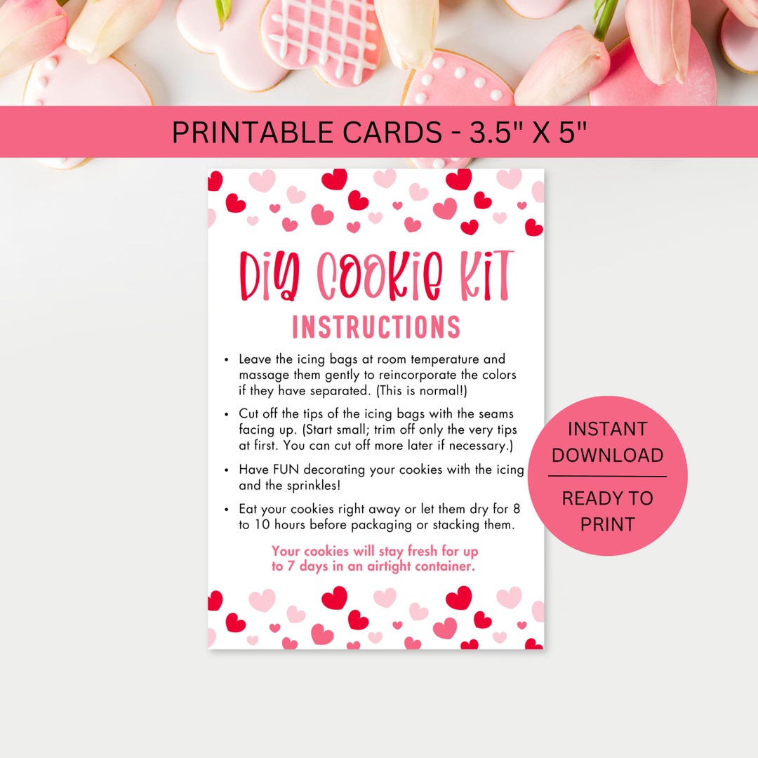 Valentine's Day DIY Cookie Instructions Card Printable, Do It Yourself ...