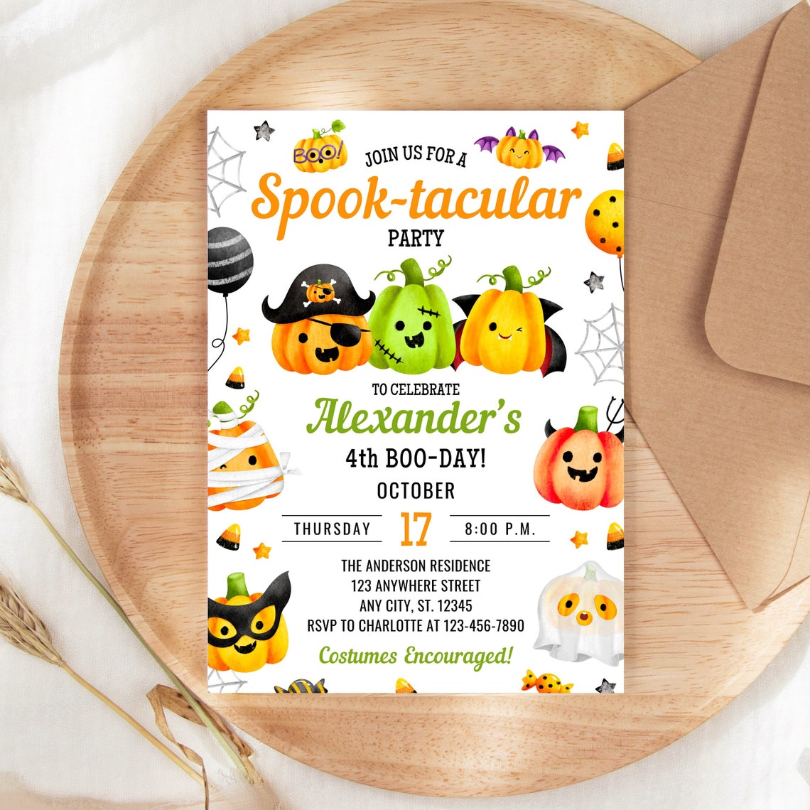 Kids Birthday Halloween Party Invitation Editable Template, Boy ...