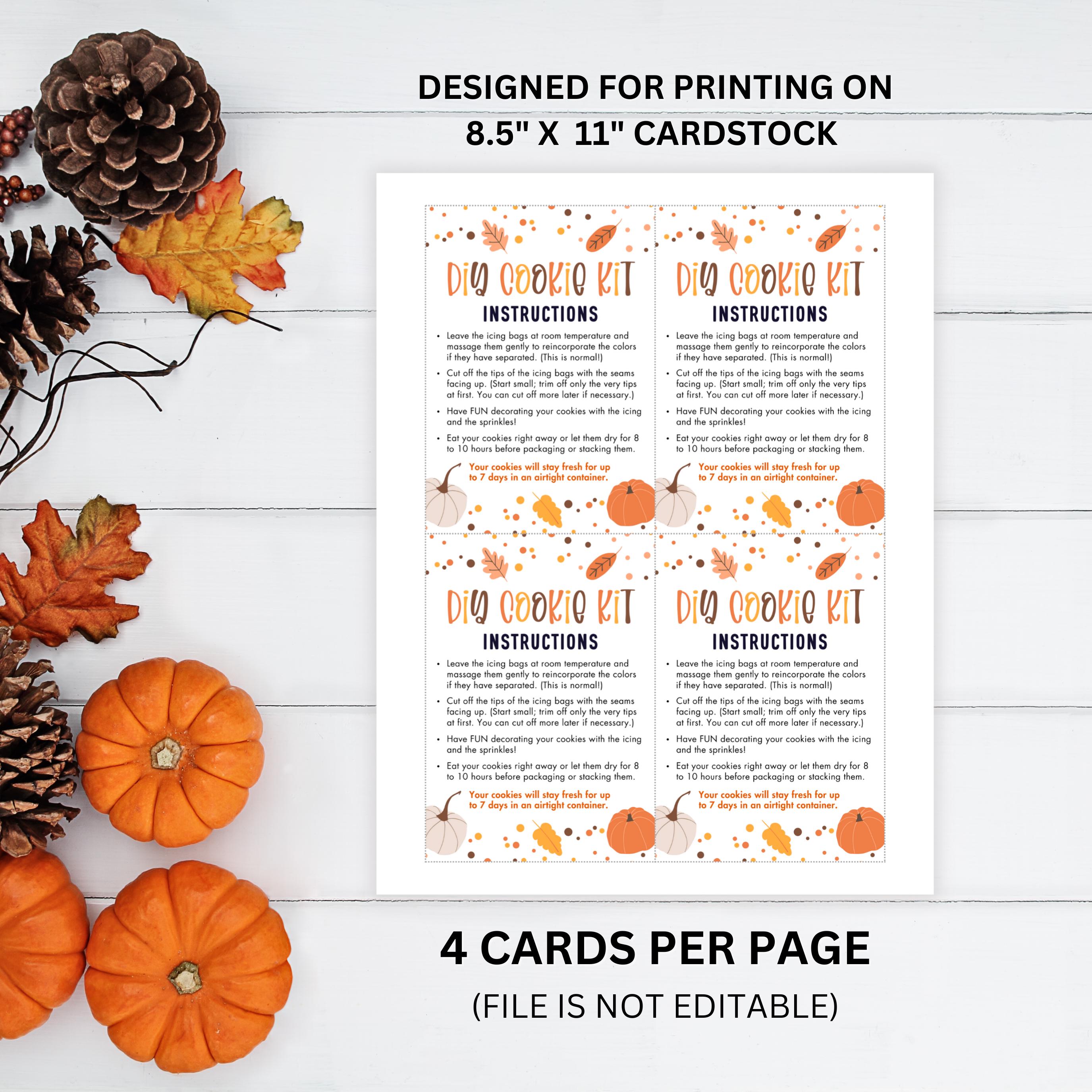 Fall DIY Cookie Kit Instructions Card: Thanksgiving Cookie Decorating ...