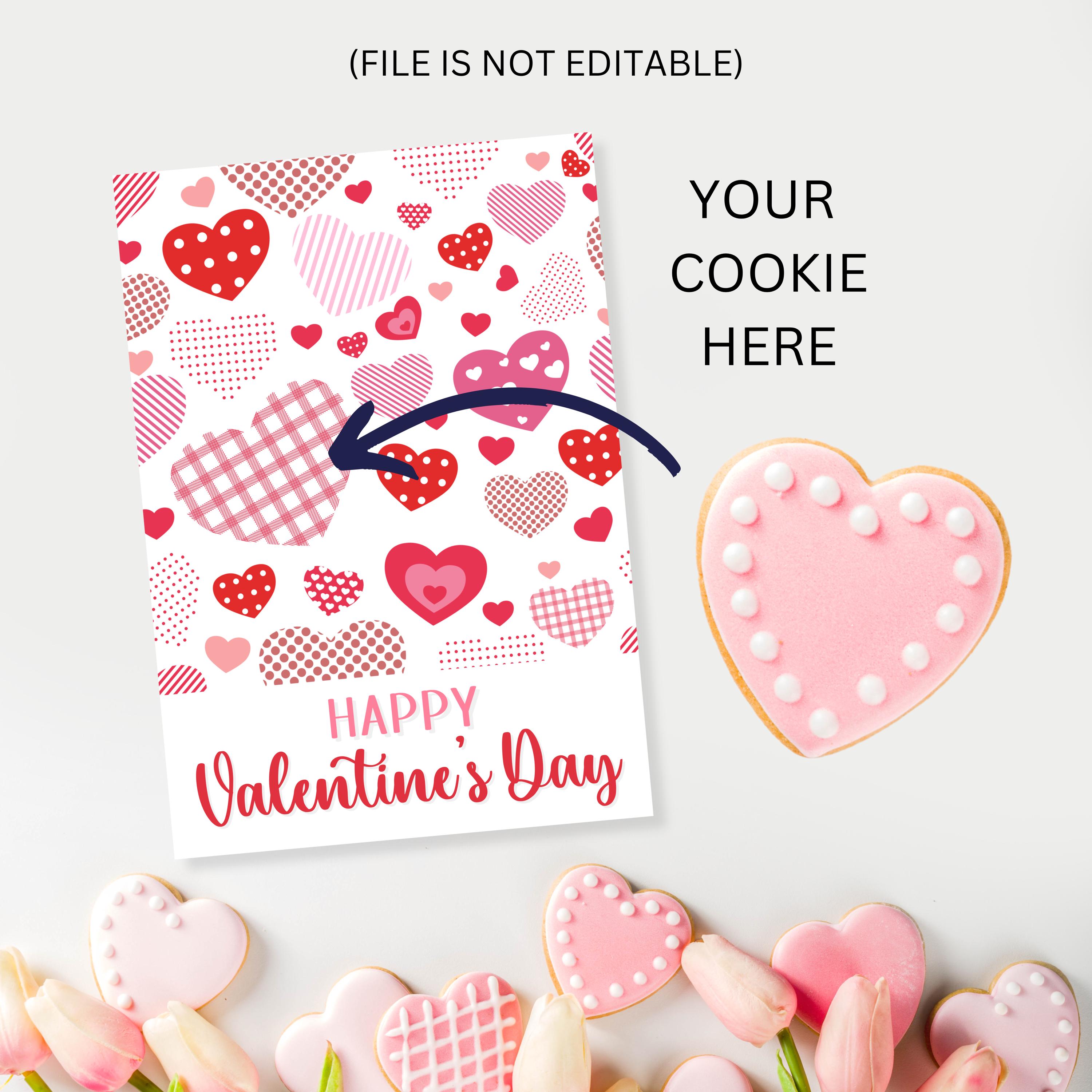 Valentine Cookie Card Mini Backer Printable, Happy Valentine's Day Pink ...
