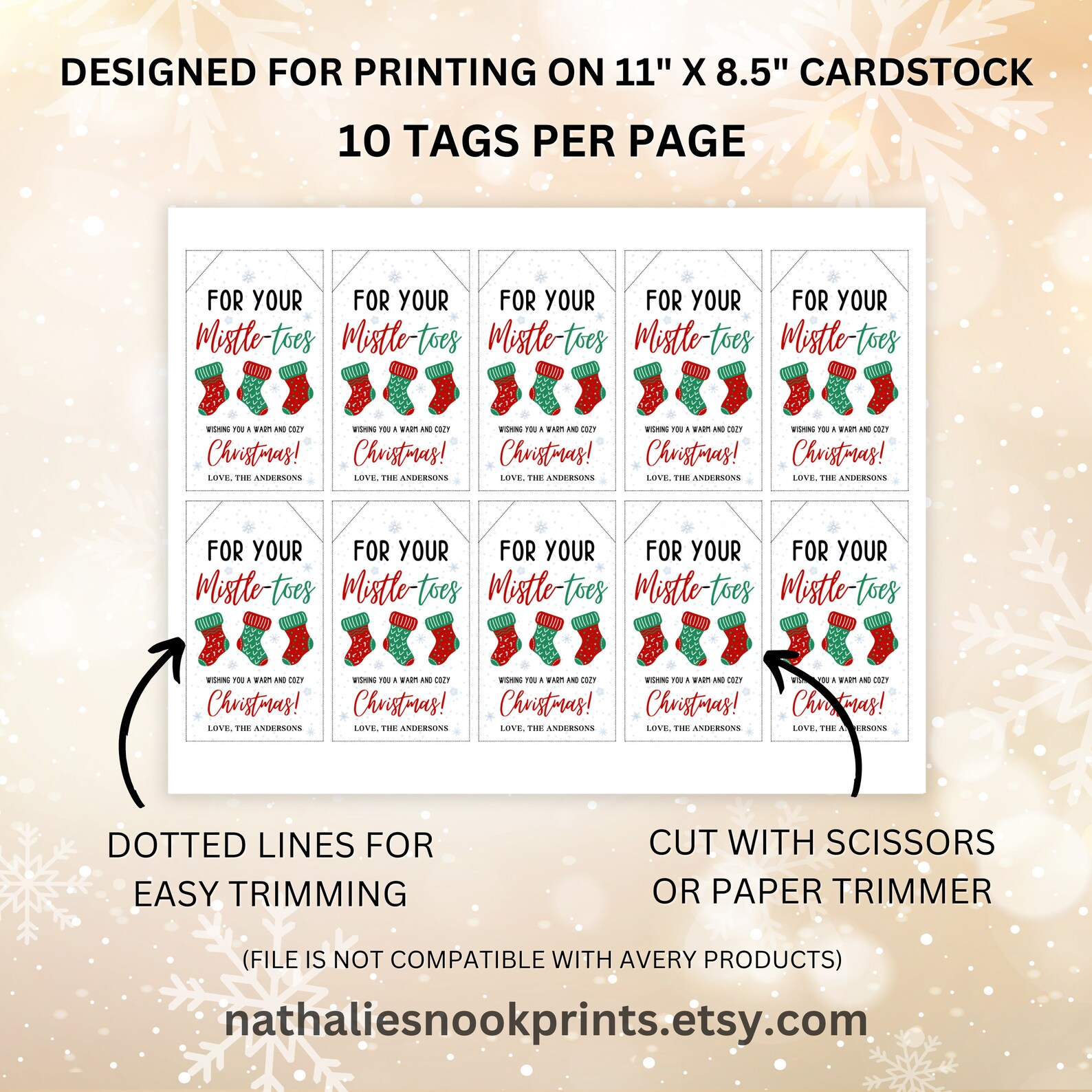 For Your Mistletoes Tag Editable, Christmas Socks Gift Tag Printable ...