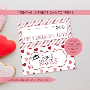 Bugs and Kisses Valentine Bag Topper Printable, Valentine's Day Bugs ...