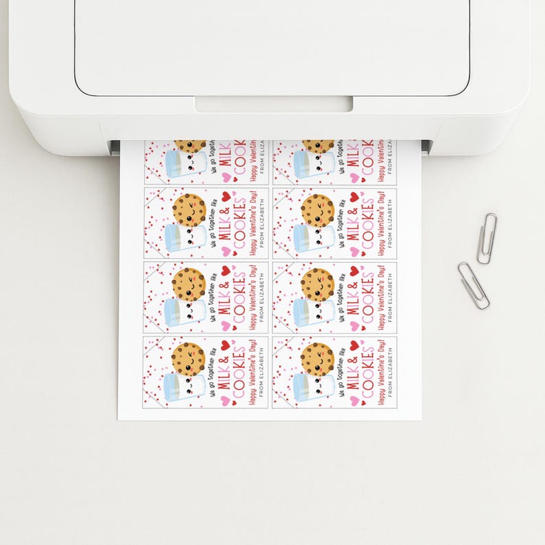 We Go Together Like Milk and Cookies Valentine Tag Editable Template ...