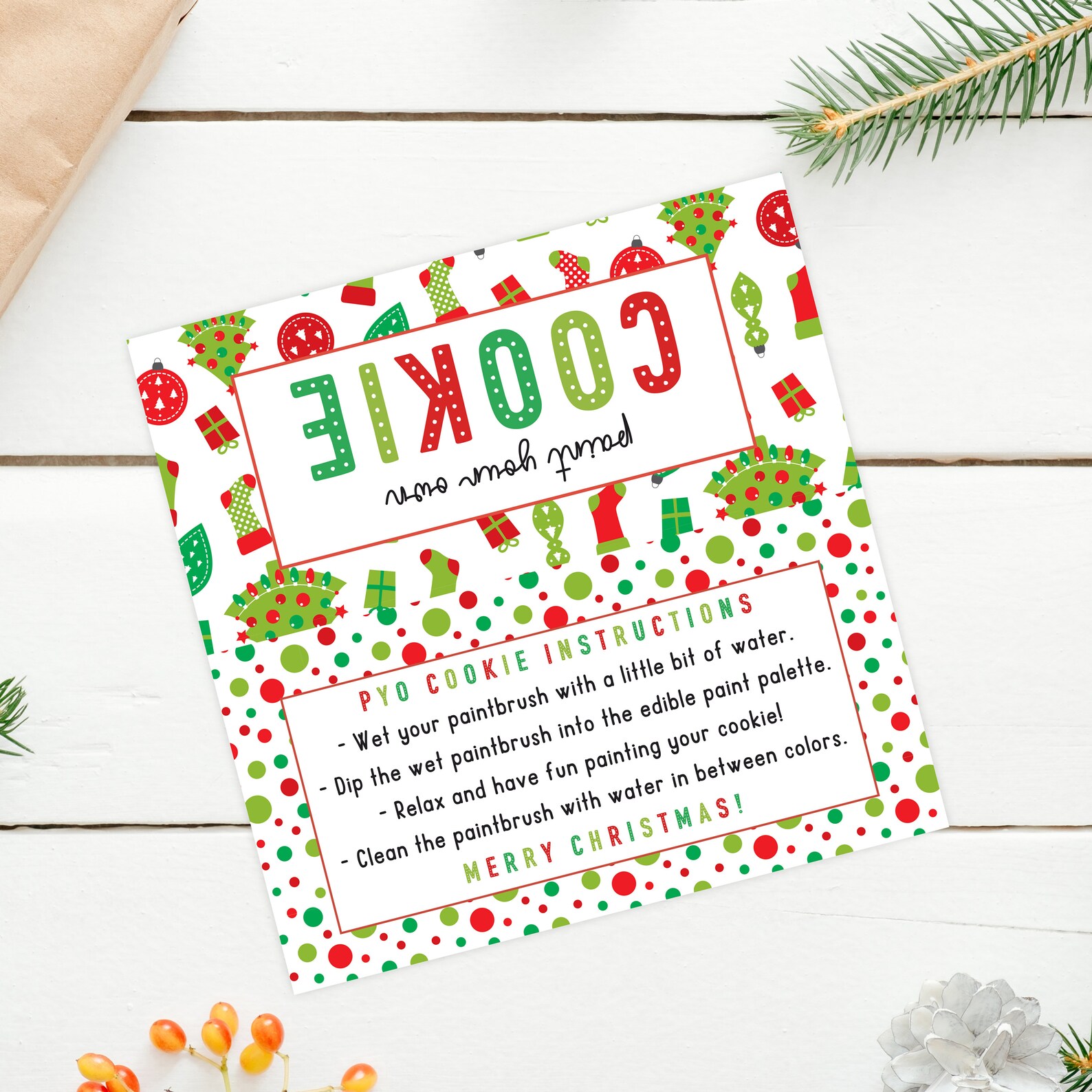 PYO Cookie Bag Toppers Christmas Instructions Printable, Paint Your Own ...