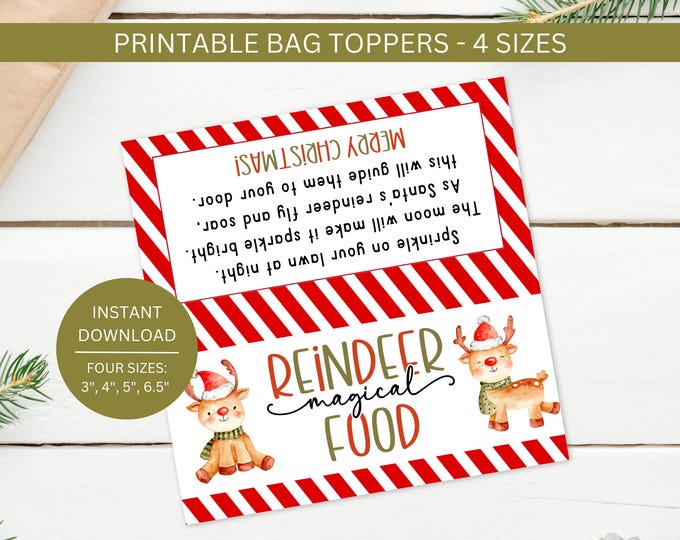 Printable Reindeer Food Label: Christmas Snack Bag Toppers (instant ...