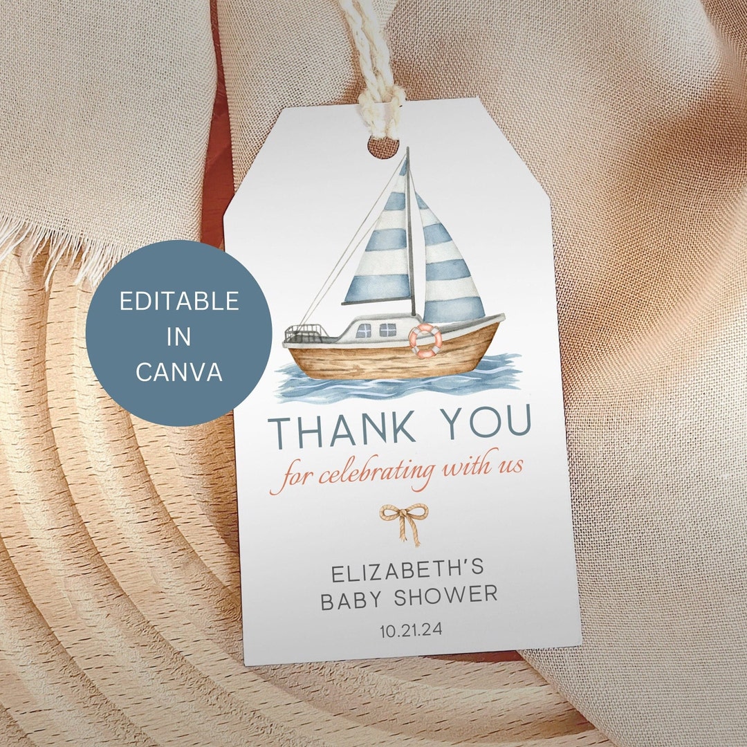 Nautical Baby Shower Tags Editable, Ahoy It's a Boy Theme Thank You ...