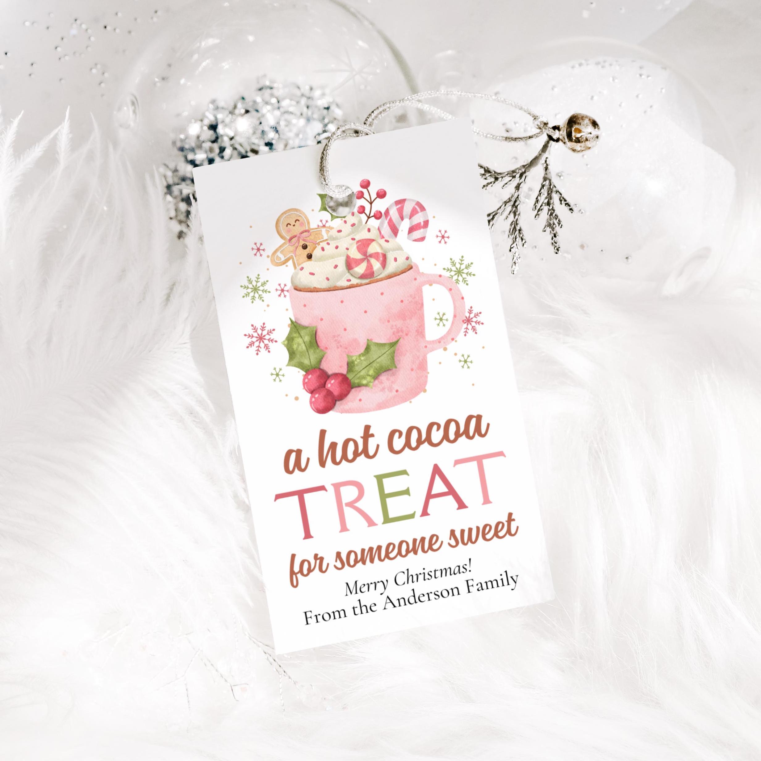 Hot Cocoa Christmas Gift Tag Printable, Editable Pink Hot Chocolate ...